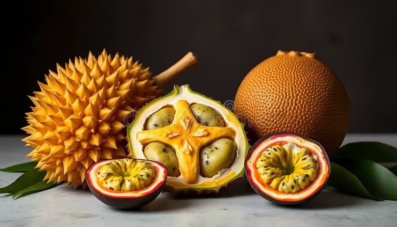 Assortment of Exotic Tropical Fruits with Interesting Textures and ...