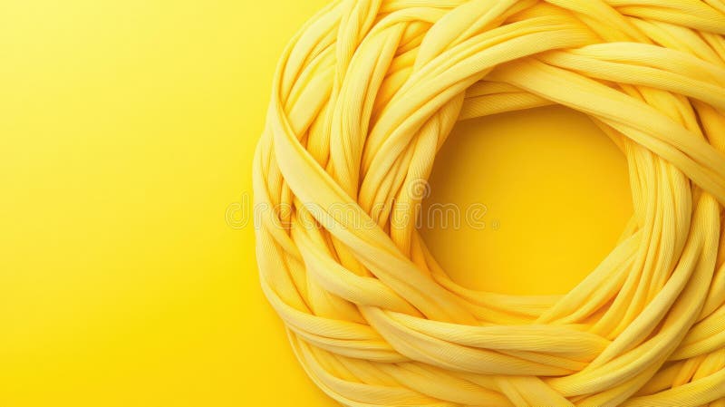 Bright Yellow Braided Fabric Forms a Circular Pattern on a Matching ...