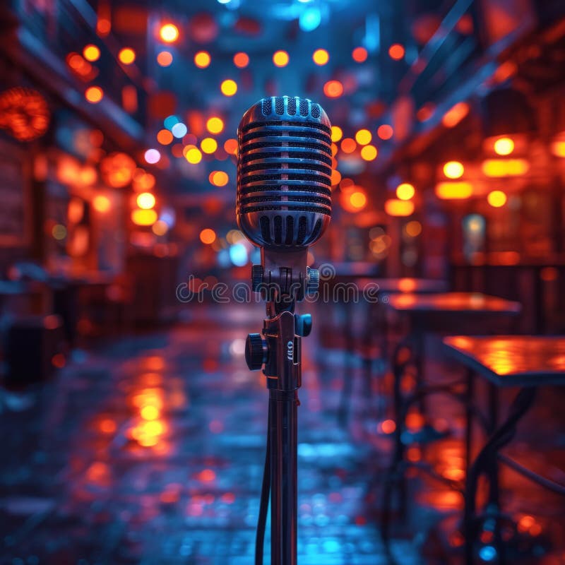 A Vintage Microphone Stands Tall in a Vibrant Alley Filled with ...