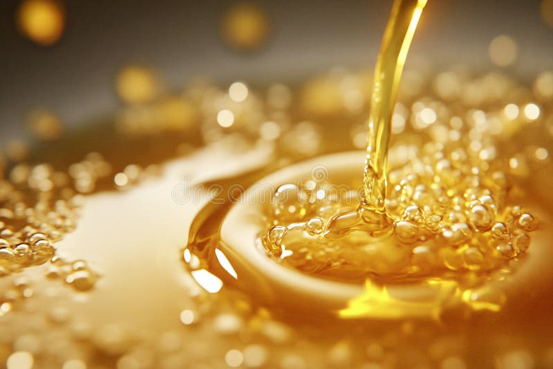 Golden Liquid Pouring Creating Beautiful Bubbles a Mesmerizing Flow ...