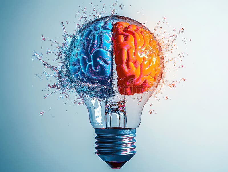 Innovative Lightbulb with Half-brain Design and Splashes, Symbolizing ...