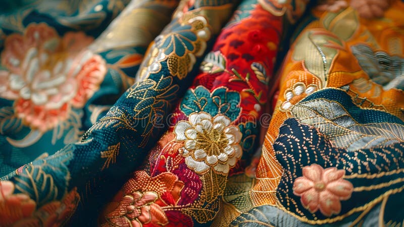 Vibrant Floral Patterns of Ornate Japanese-Inspired Textile Design ...