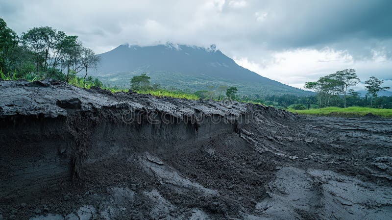 Volcanic Ash Layer in Soil Profile with Mountain Background View Stock ...