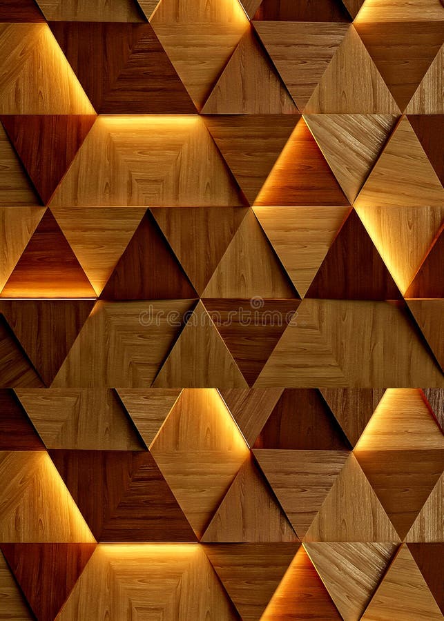 The Image Showcases a Wall Composed of Numerous Wooden Triangles ...