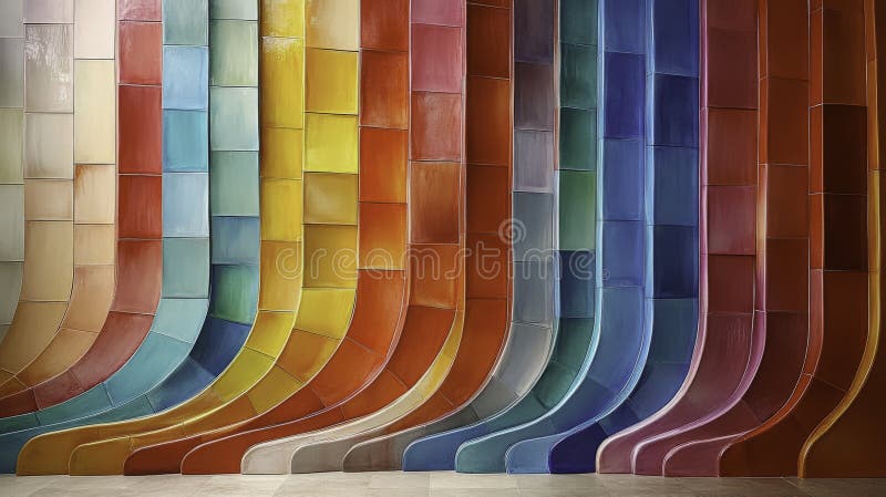 Vibrant Curved Wall with a Spectrum of Glossy, Textured Rectangular ...