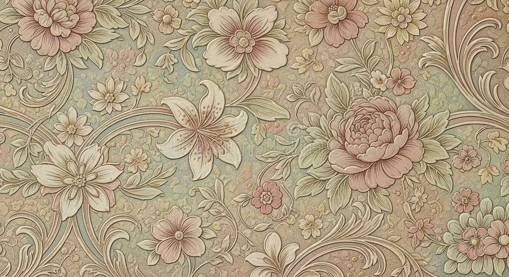 Floral Embossed Wallpaper in Pastel Hues Stock Illustration ...