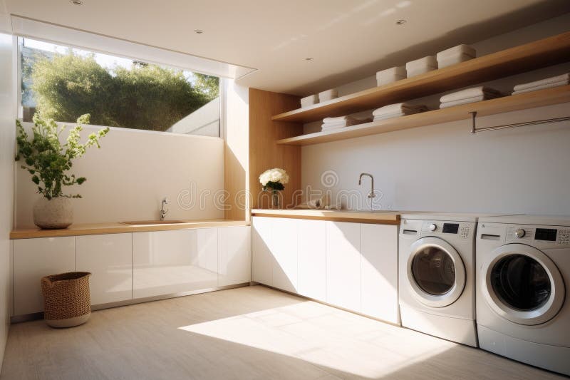 This Image Showcases a Washer and Dryer Unit Efficiently Placed in a ...