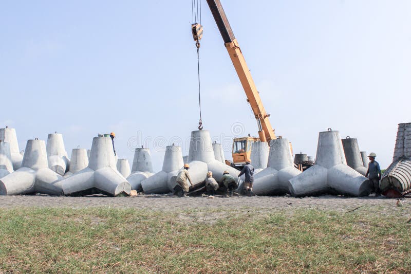 Wave Breaker Construction Site at Glagah Beach in Yogyakarta Featuring ...