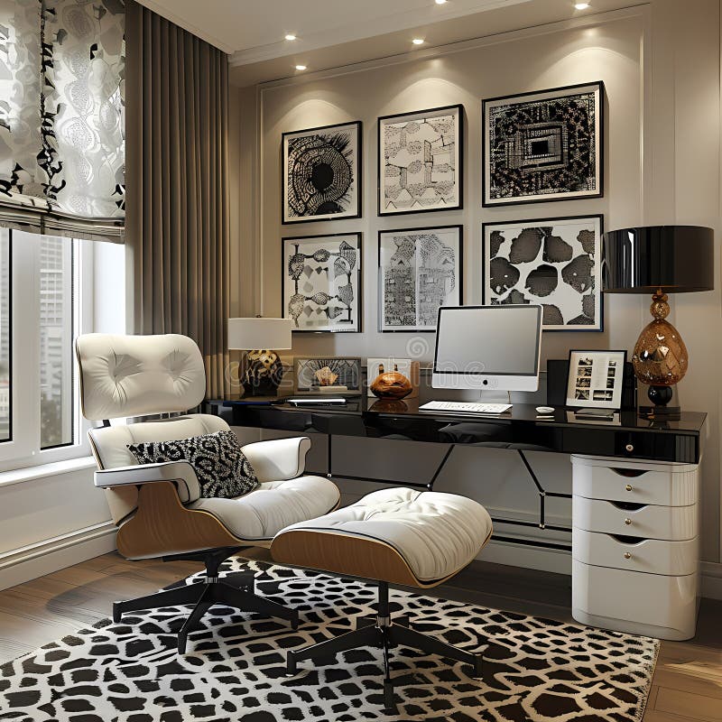 Stylish Home Office Setup stock illustration. Illustration of ...