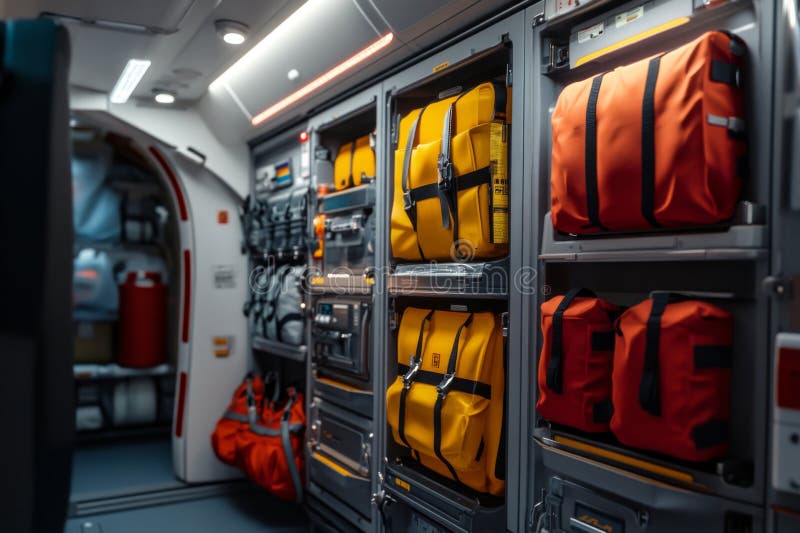 Emergency Equipment Storage in Airplane Stock Illustration ...