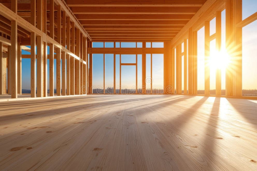 Wooden Framework House Construction in Progress. Building a New Home ...