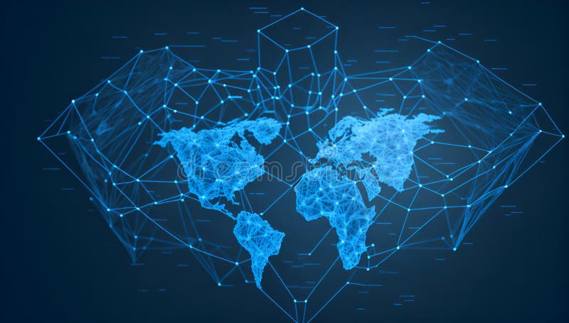 Connected World Connections on a Graphic Map Created with Generative Ai ...
