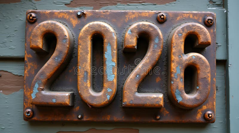2026 Rusty Metallic Numbers on White Background Stock Illustration ...