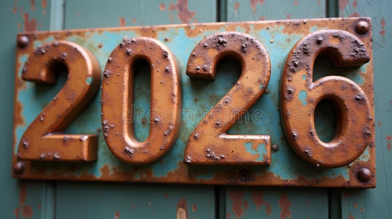2026 Rusty Metallic Numbers on White Background Stock Illustration ...
