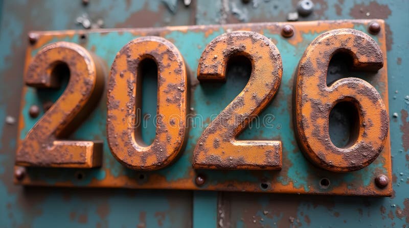2026 Rusty Metallic Numbers on White Background Stock Illustration ...