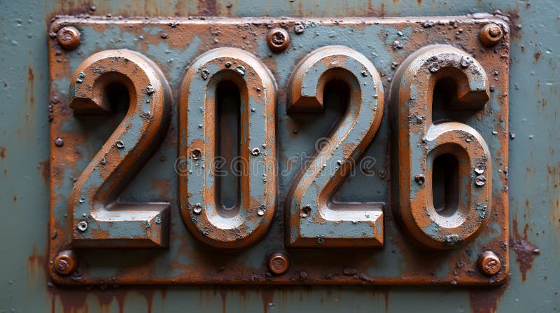 2026 Rusty Metallic Numbers on White Background Stock Illustration ...