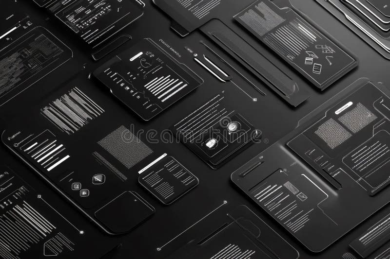 Futuristic Data Interfaces Sleek Black Design Tech Aesthetics Stock Illustration - Illustration ...
