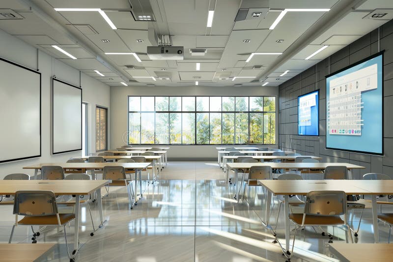 An Image Showcasing a Contemporary Classroom with Interactive Panels ...