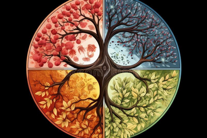 An Image Showcasing the Four Distinct Sections of a Tree, Each Adorned ...