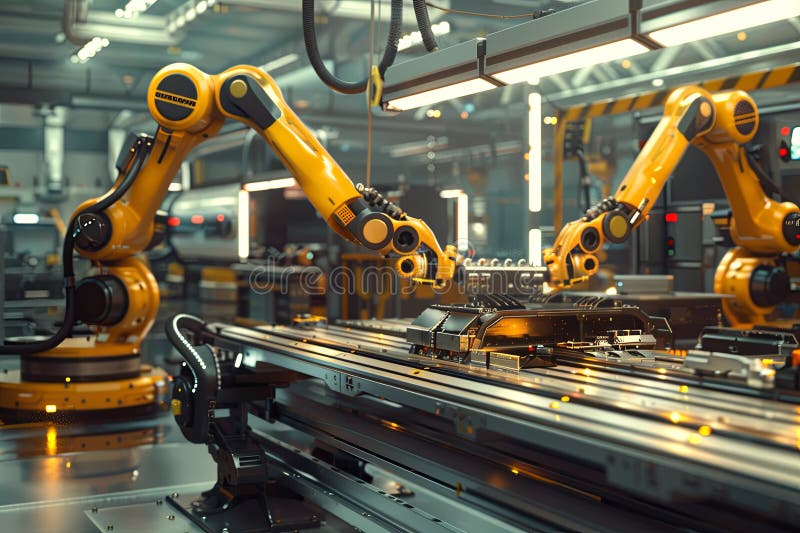 An Image Showcasing a High-tech Manufacturing Plant Where Robotic Arms ...