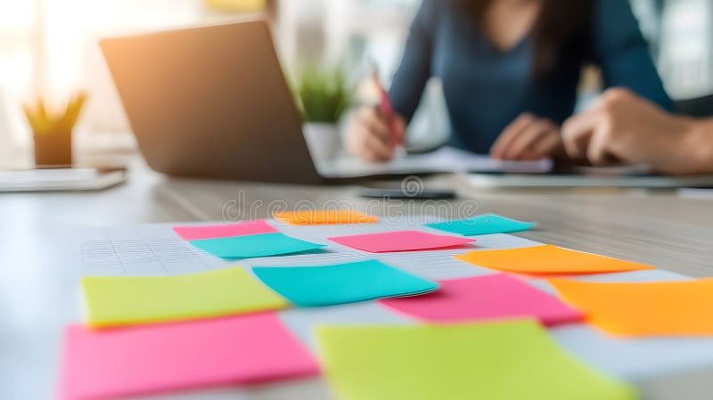 Collaborative Workspace with Sticky Notes, Laptop, and Planning for ...