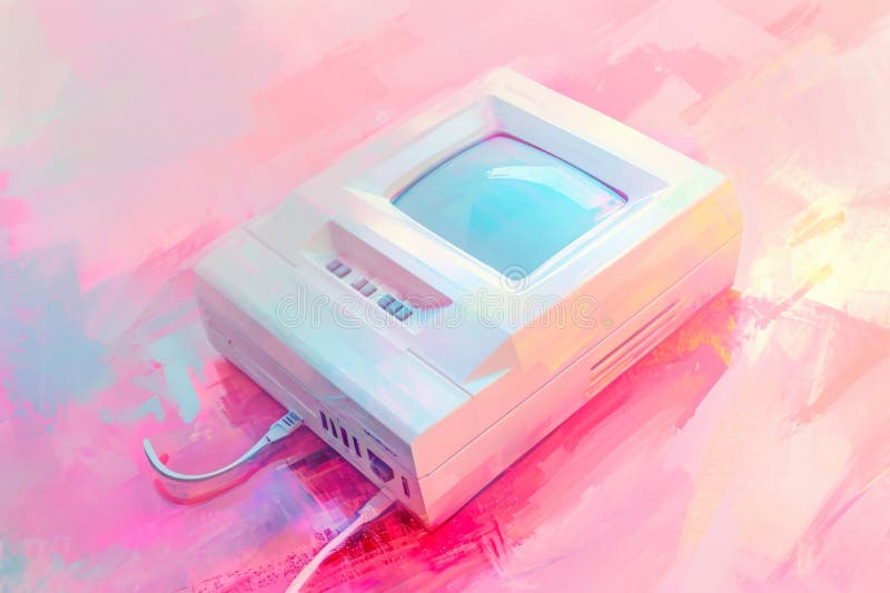 An Image Showcasing an Old Computer Sitting on Top of a Vibrant Pink ...