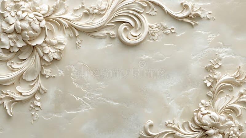 Elegant White Floral Plaster Wall Decor Design Stock Image - Image of ...