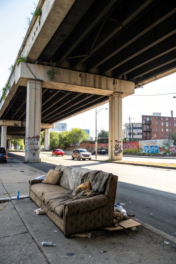 Trashed Sofa Under Overpass, Design Architecture Stock Illustration ...