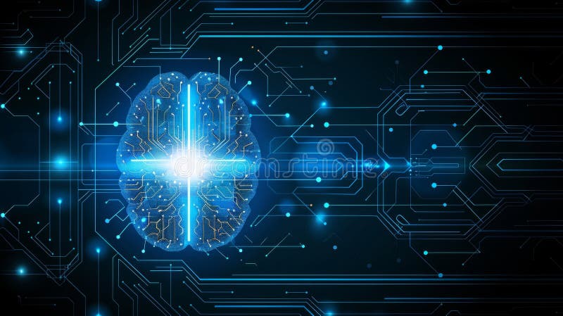 Computer Circuit Board Emitting Blue Light Stock Illustration ...