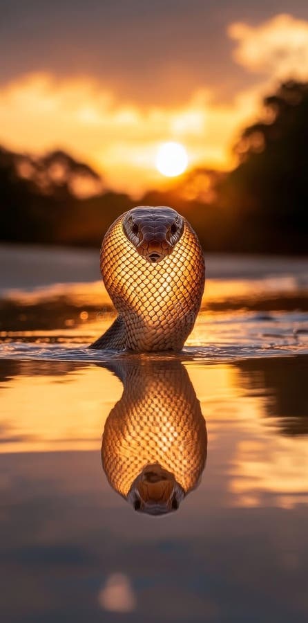 An Image Showing a Dangerous Snake Rising from Peaceful Waters at ...