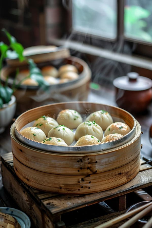 Steamed Buns in Dim Lighting Stock Illustration - Illustration of ...