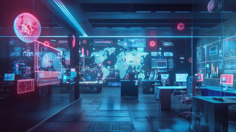 Futuristic Control Room with Advanced Digital Displays Stock Photo ...