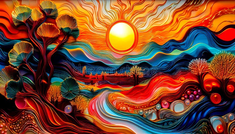 An Image Showing a Landscape Done with a Design in the Style of ...