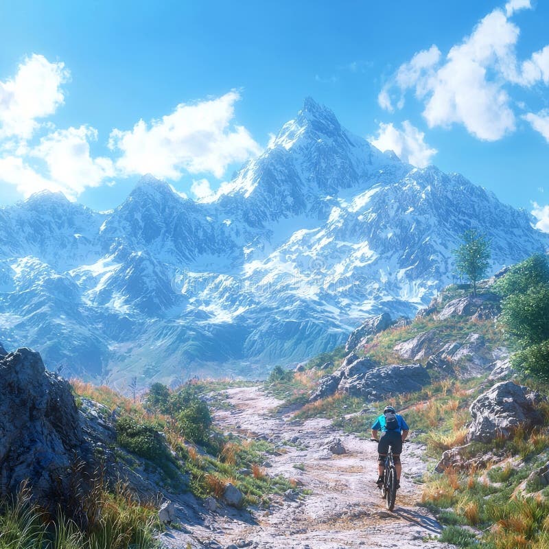 An Image Showing a Mountain Biker Navigating Rocky Terrain with ...