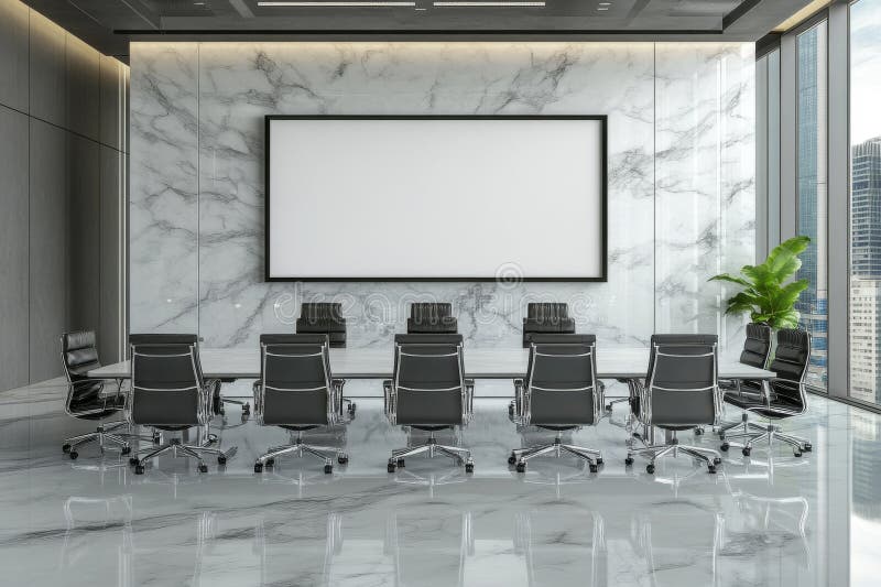 An Image Showing a Perspective View of a Vacant Conference Room with a ...