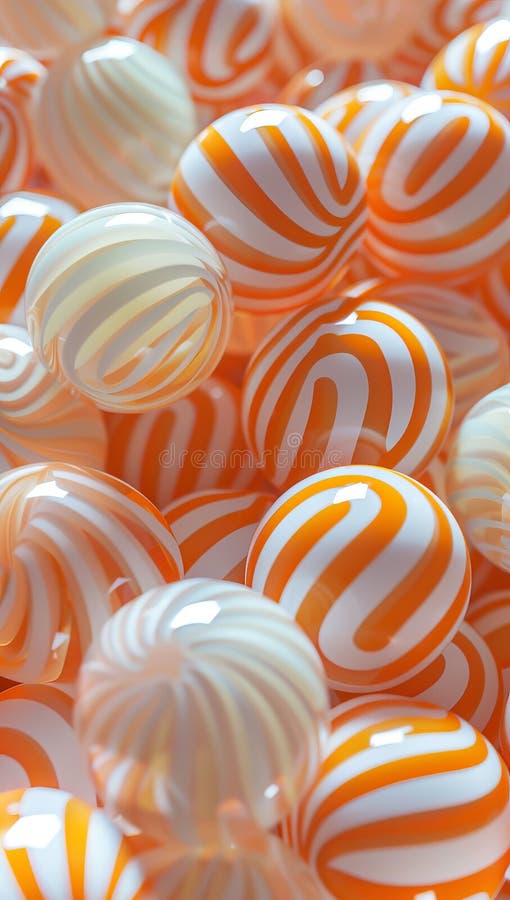 Pile of Orange and White Striped Spherical Objects Creating a Vibrant ...