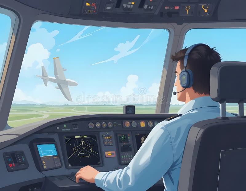Pilot in Airplane Cockpit Controls Aircraft during Flight Stock ...