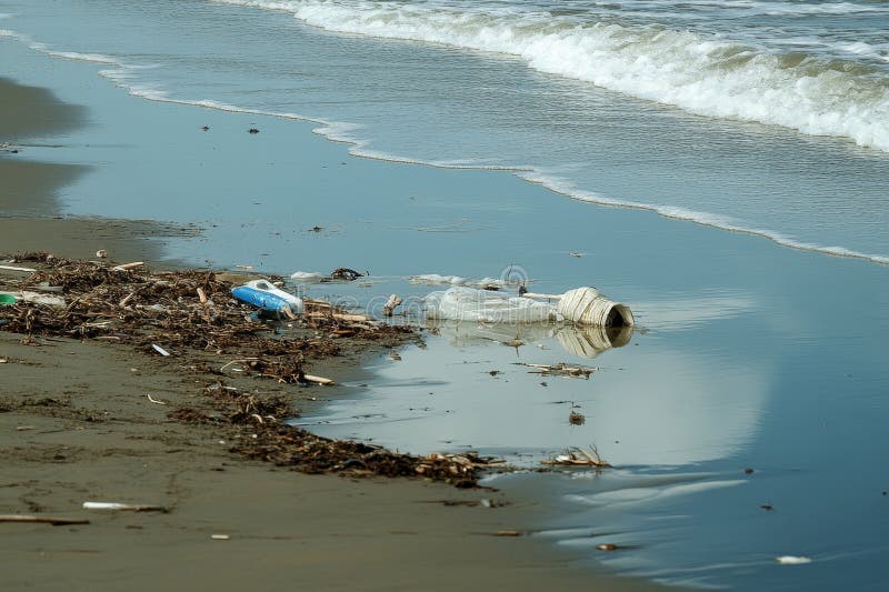 Pollution on the Shoreline with Plastic Debris and Ocean Reflection ...