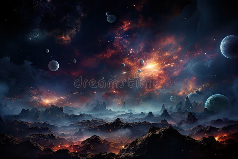 Image Showing The Solar System And Various Space Objects By Generative Ai Stock Illustration