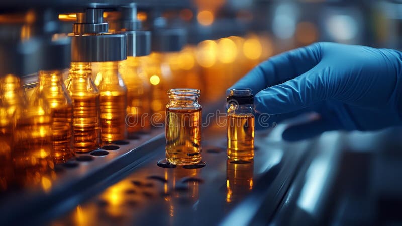 Vials of Liquid in a Pharmaceutical Production Line Stock Illustration ...