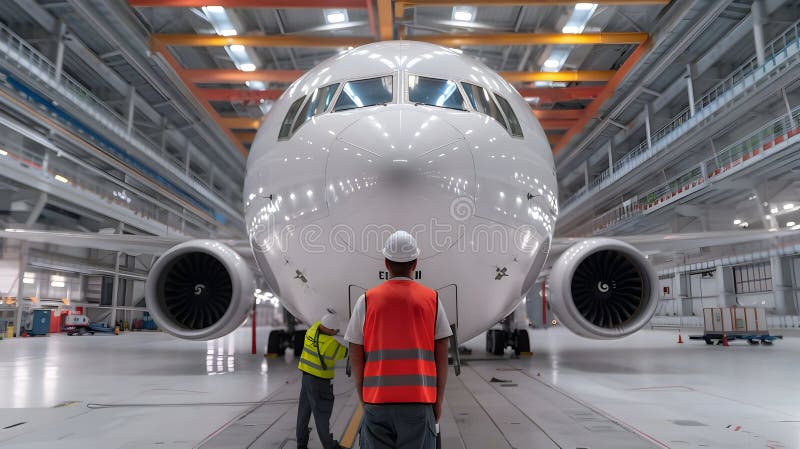 Airplane Maintenance in Hangar Stock Illustration - Illustration of ...