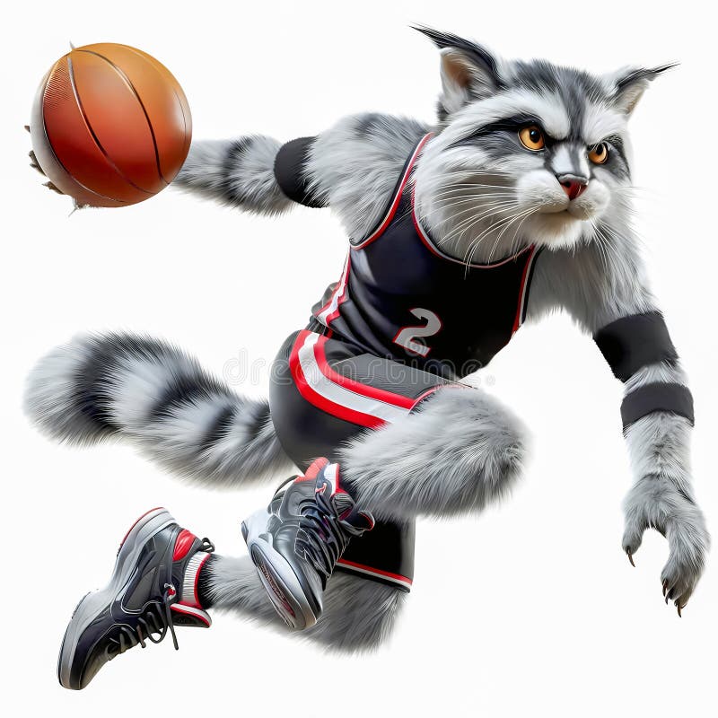 Anthropomorphic Alley Cat in Dynamic Basketball Stance Wearing Black ...