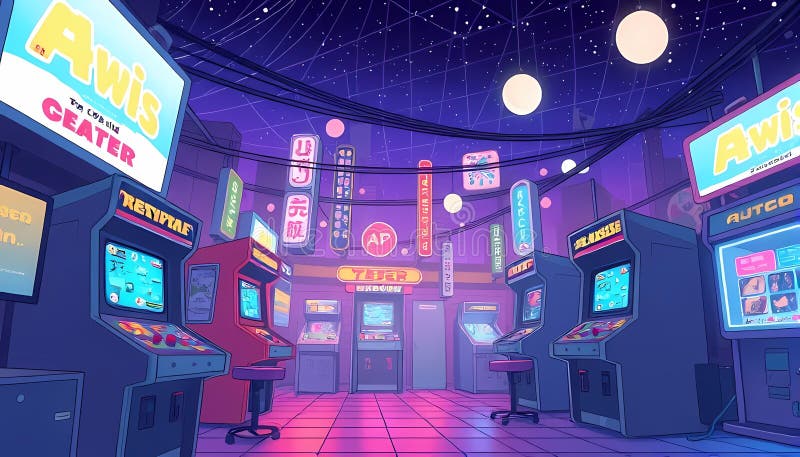 The Image Shows an Arcade with Several Different Arcade Machines, a ...