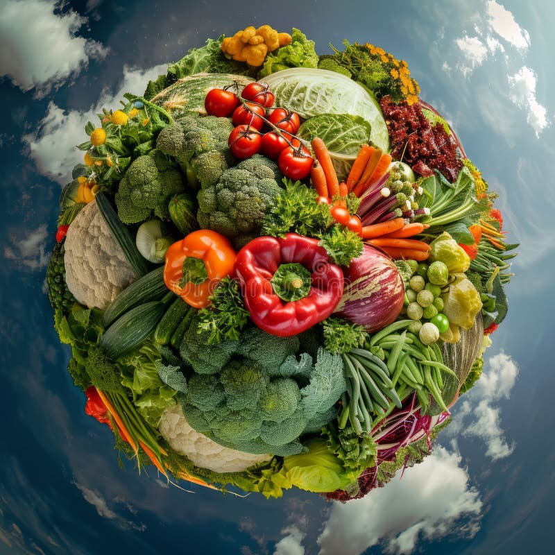 Healthy Vegetables Forming a Globe in the Sky Concept. a Unique and ...