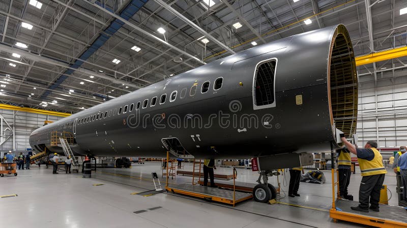 Airplane Assembly in Hangar Stock Image - Image of fuselage, commercial ...