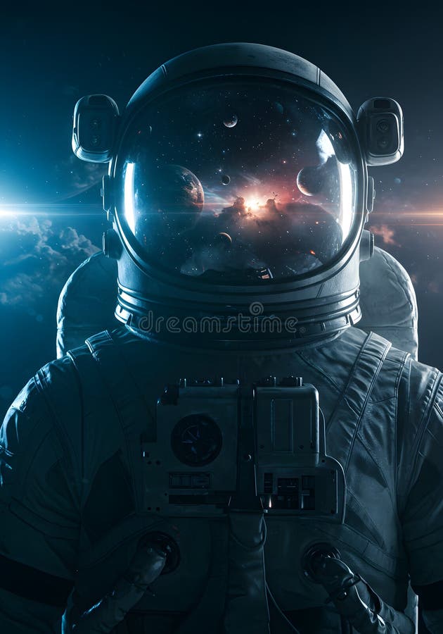 Astronaut in Space Suit with Galaxy Reflection Stock Illustration ...
