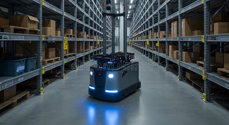 AI-Powered Warehouse Robot stock illustration. Illustration of metro ...