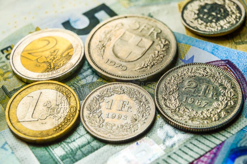 Euro and Swiss Francs Banknotes and Coins Stock Photo - Image of ...