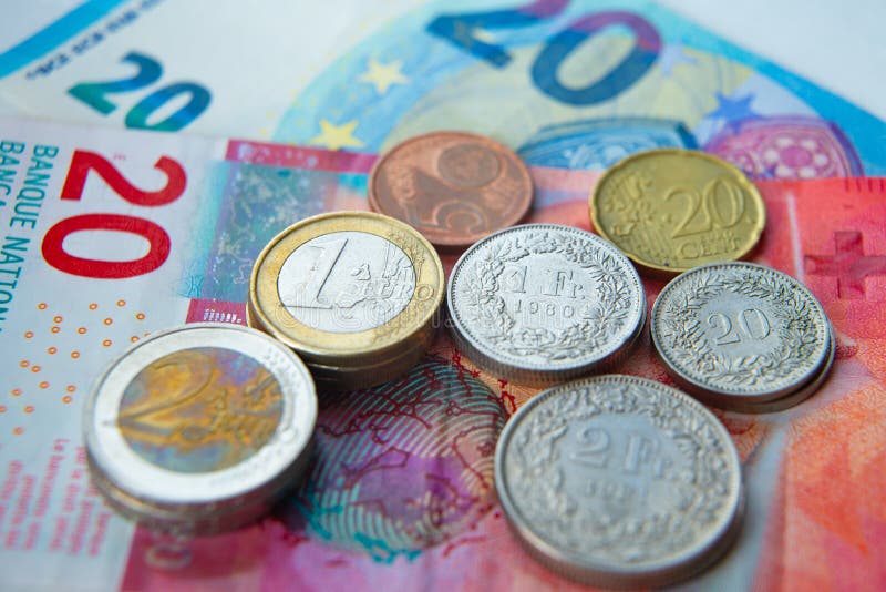 Euro and Swiss Francs Banknotes and Coins Stock Photo - Image of ...