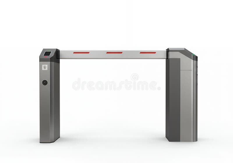 Silver Barrier Gate with Red and White Striped Arm on White Background ...
